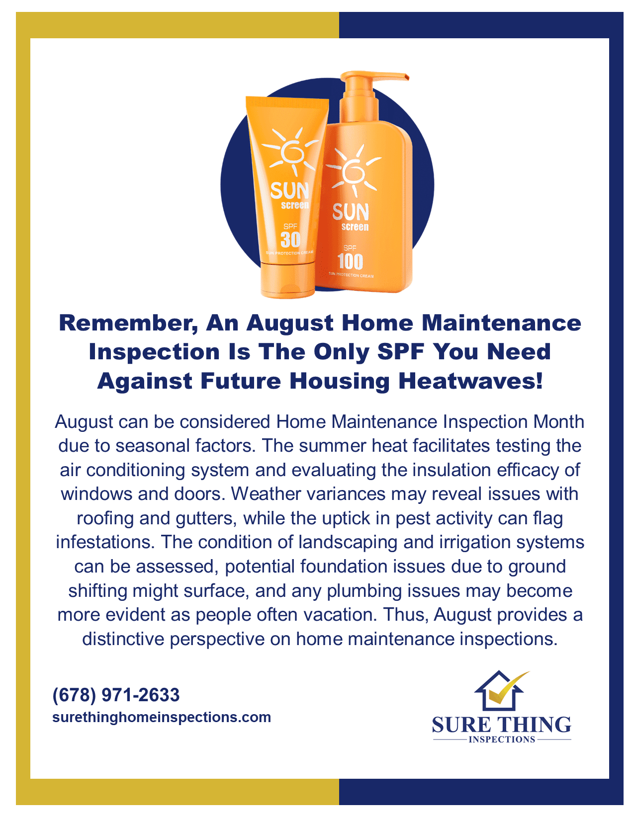 August Home Maintenance Inspection - Sure Thing Inspections